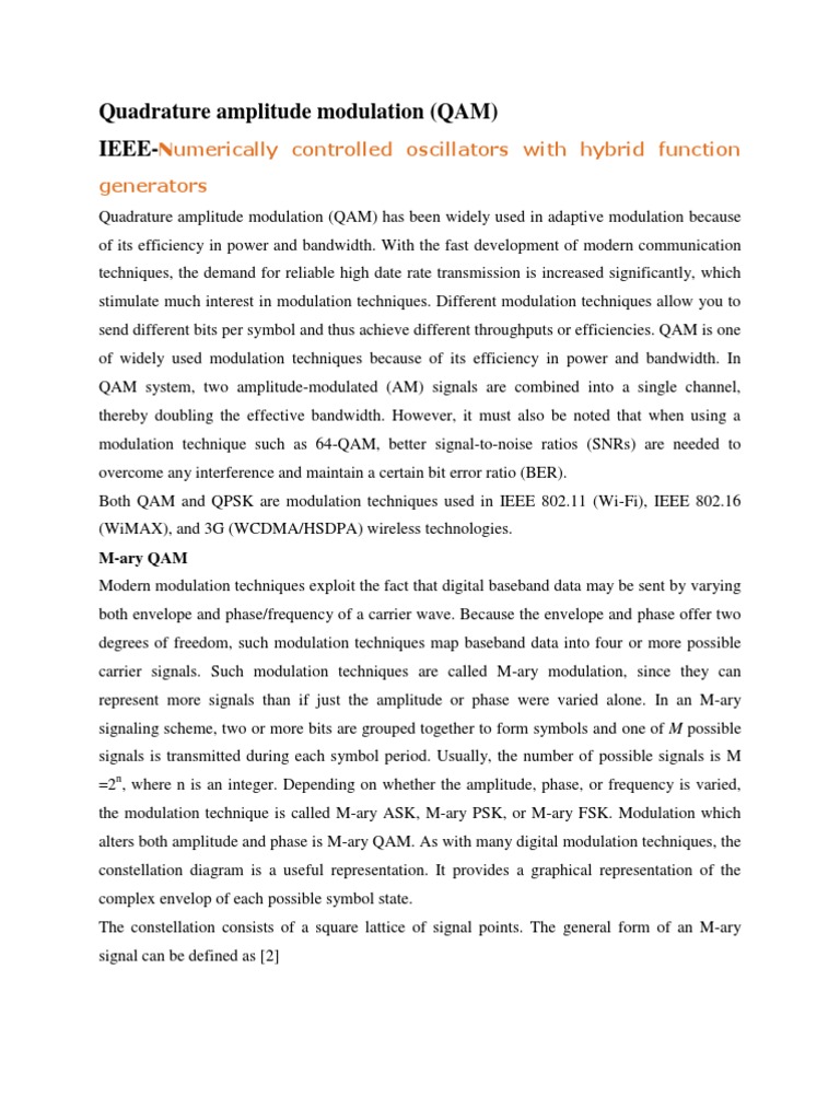Quadrature Amplitude Modulation | PDF | Modulation | Broadcast Engineering