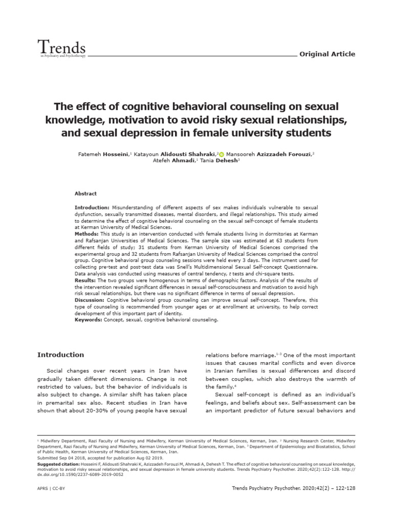 The Effect of Cognitive Behavioral Counseling on s | PDF ...