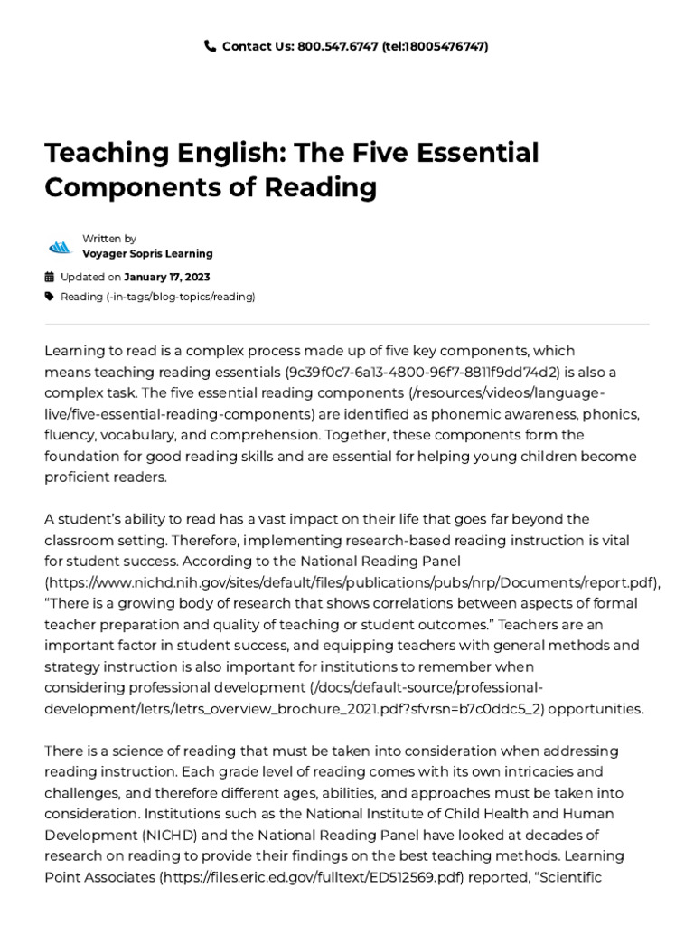 Teaching English_ the Five Essential Components of Reading | PDF ...