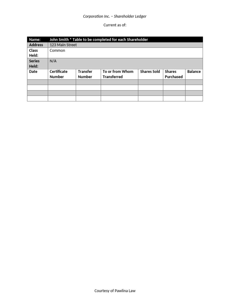 Shareholders Ledger Template | PDF