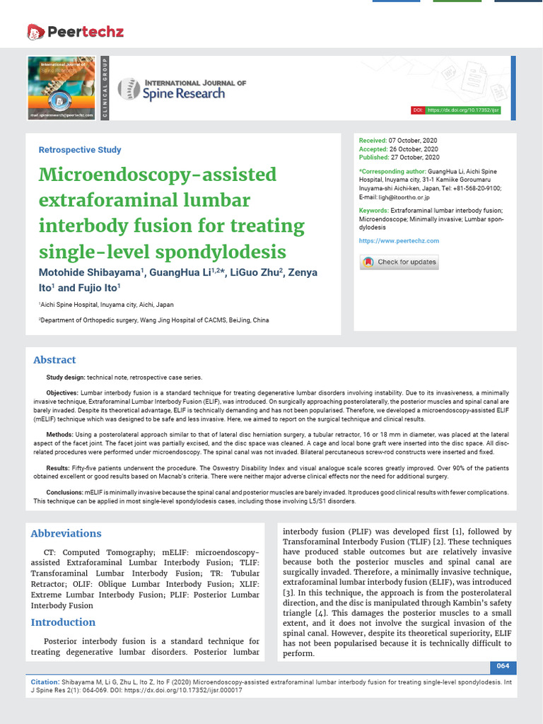 Fusión Intersomática Lumbar Extraforaminal Asistida Por Microendoscopia ...