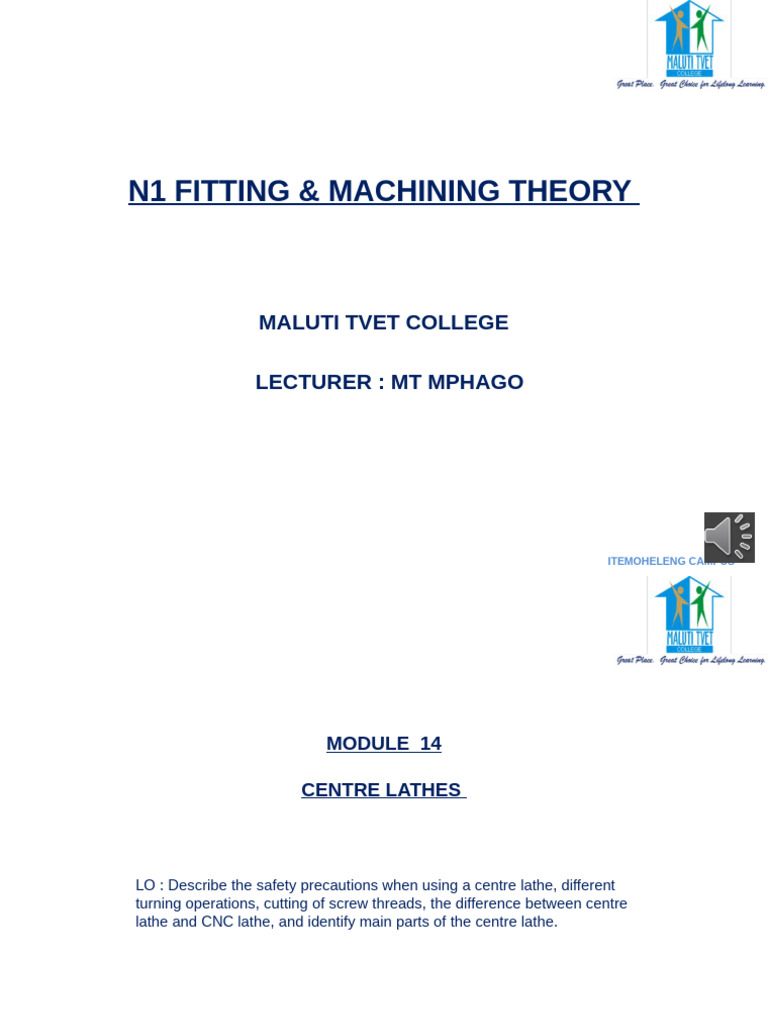 N1 Fitting Machining Module 14 Centre Lathes | PDF | Industrial Processes | Equipment