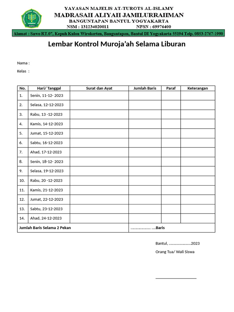 Lembar Kontrol Muroja | PDF