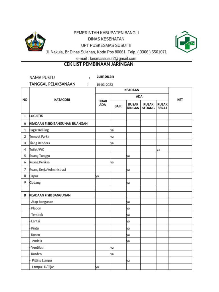Cek List Hasil Pembinaan Jaringan (P.lumbuan) | PDF