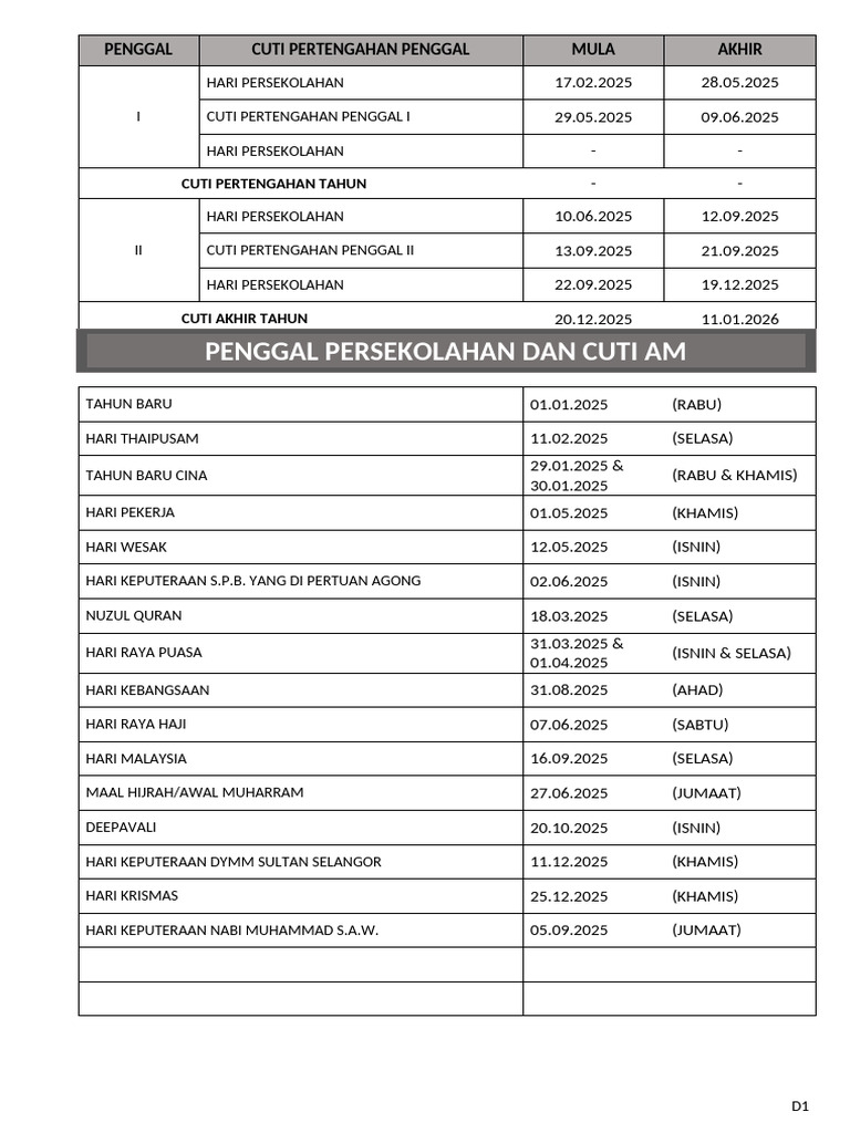 Penggal Persekolahan dan Cuti Am | PDF