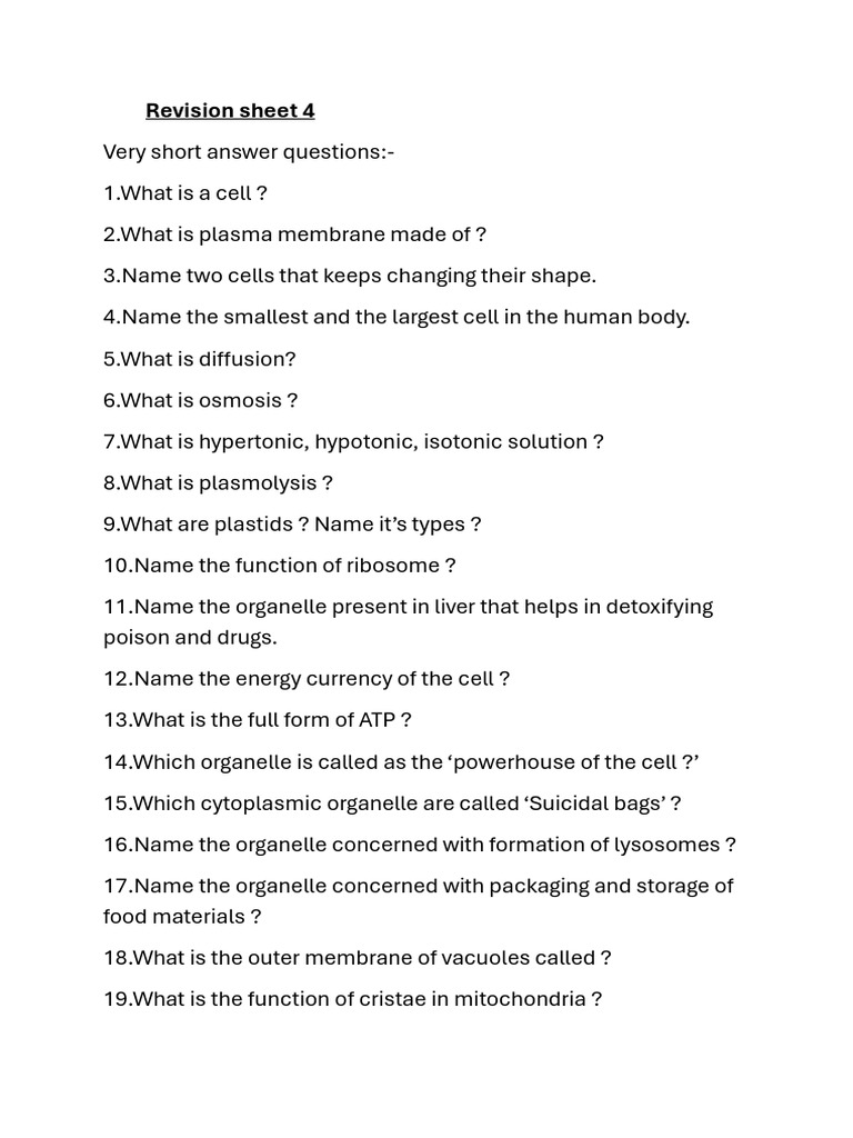 Class 9 Biology Revision Sheet 4 | PDF