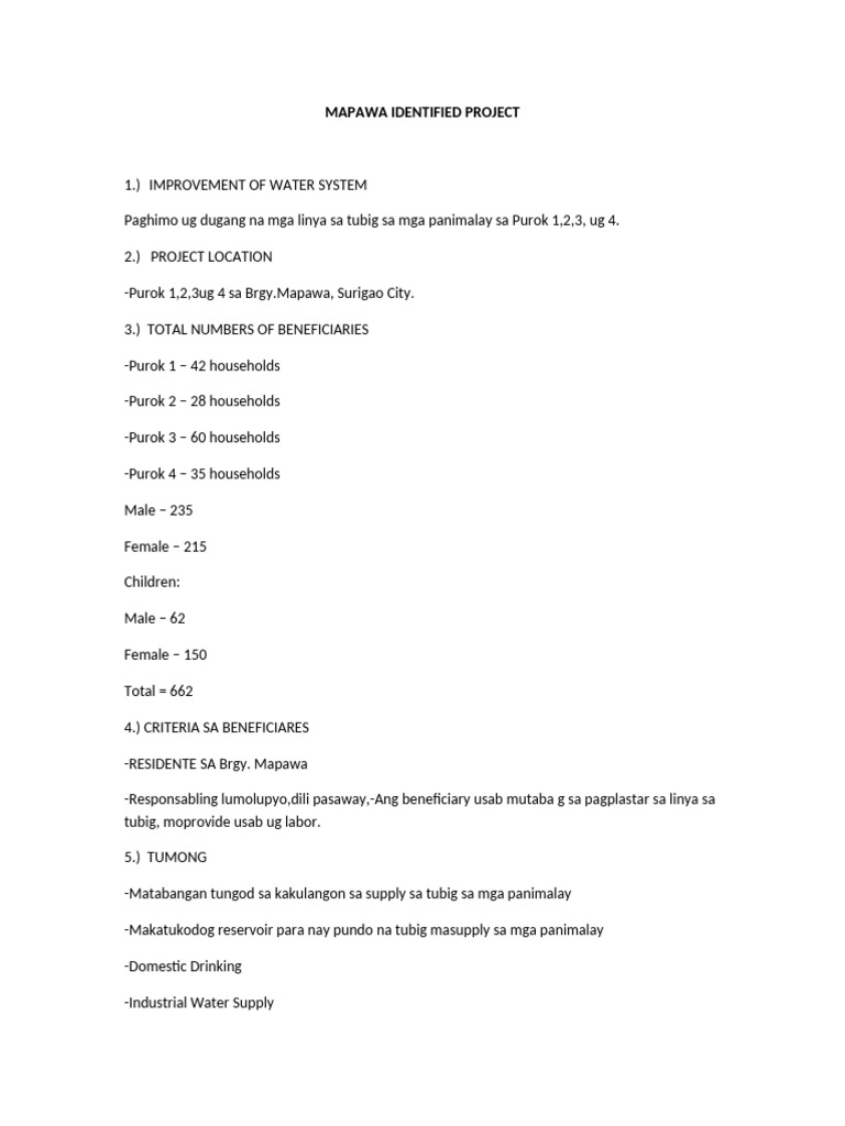Barangay Mapawa - Water System Improvement | PDF