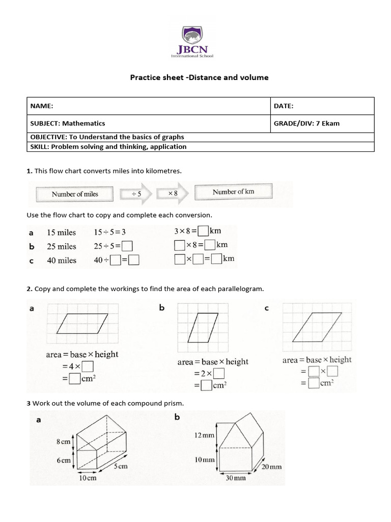 G7_maths_PracticeSheet-diatance and volume | PDF