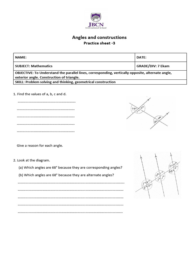 G7 Maths PracticeSheet-3 | PDF | Angle | Classical Geometry