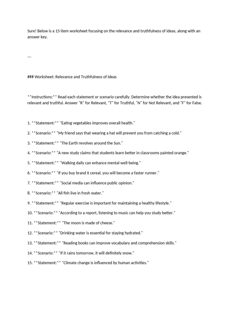 Worksheet on Relevance and Truthfulness | PDF