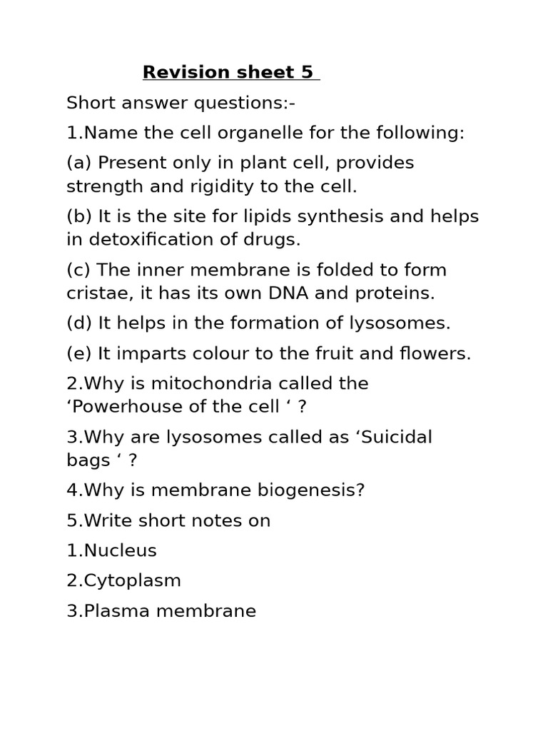 Biology Revision Sheet 5 | PDF