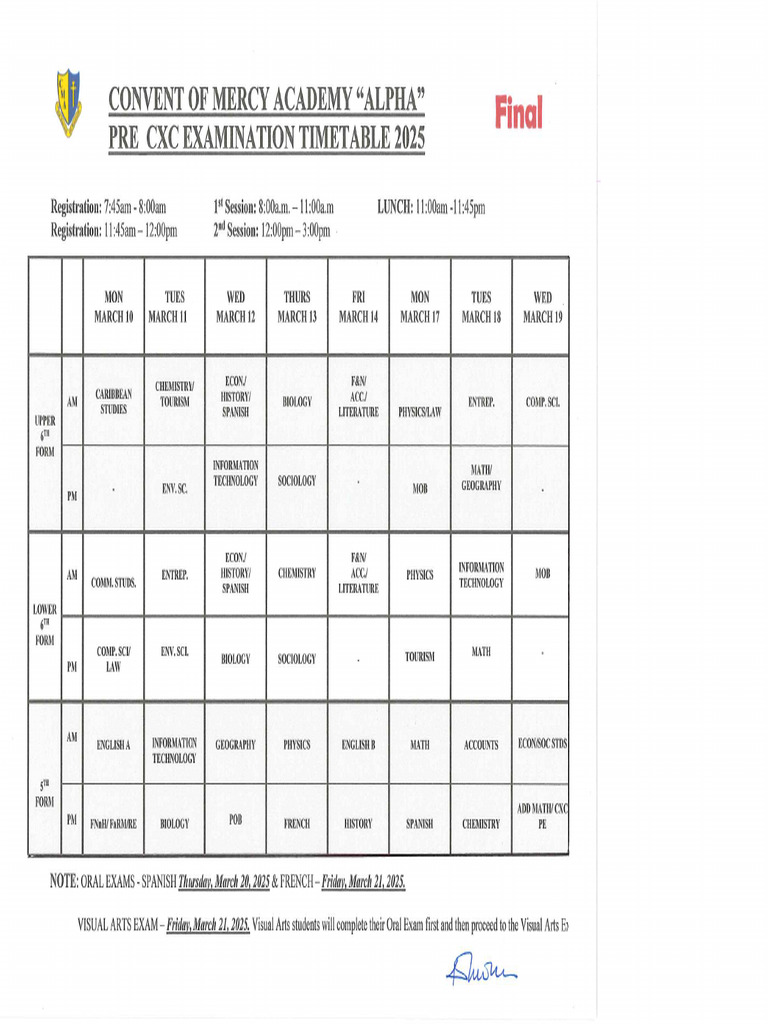 CMA PRE CXC Exam Schedules March 2025 | PDF