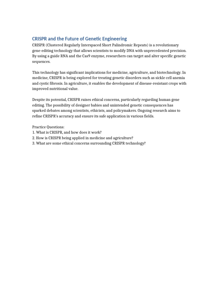 CRISPR and The Future of Genetic Engineering | PDF
