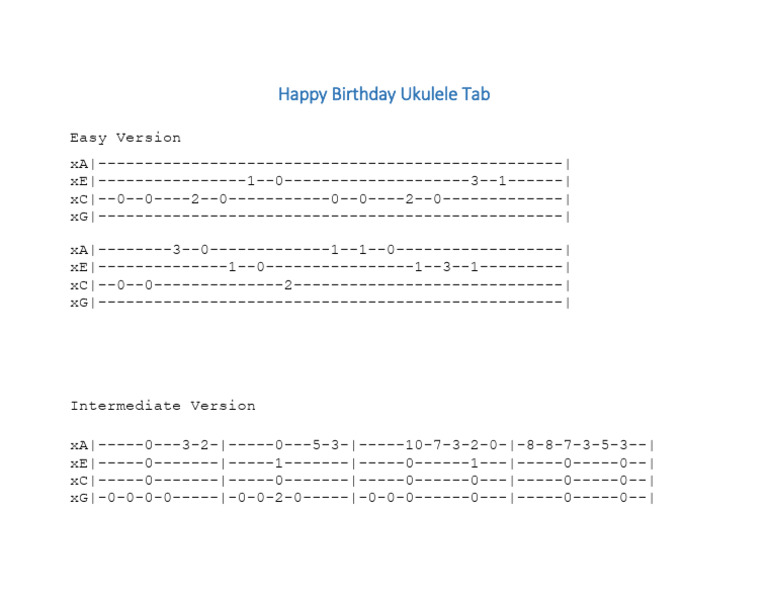 Happy Birthday Tab Uke | PDF