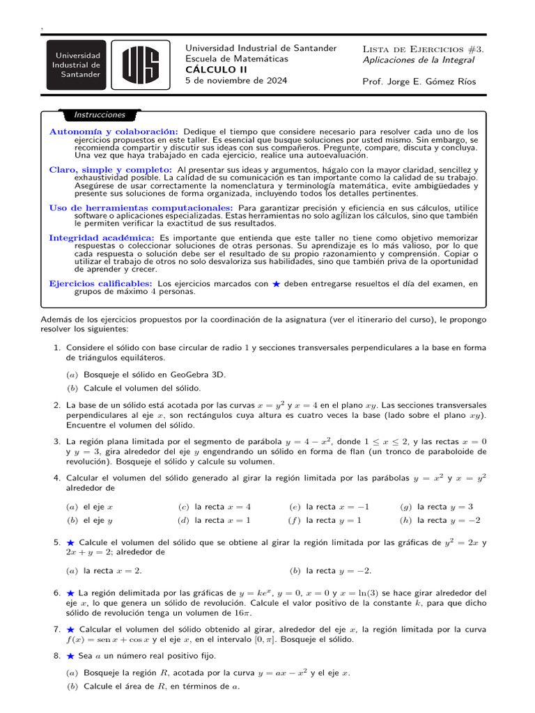 Ejercicios de Cálculo II: Aplicaciones de la Integral | PDF | Integral ...