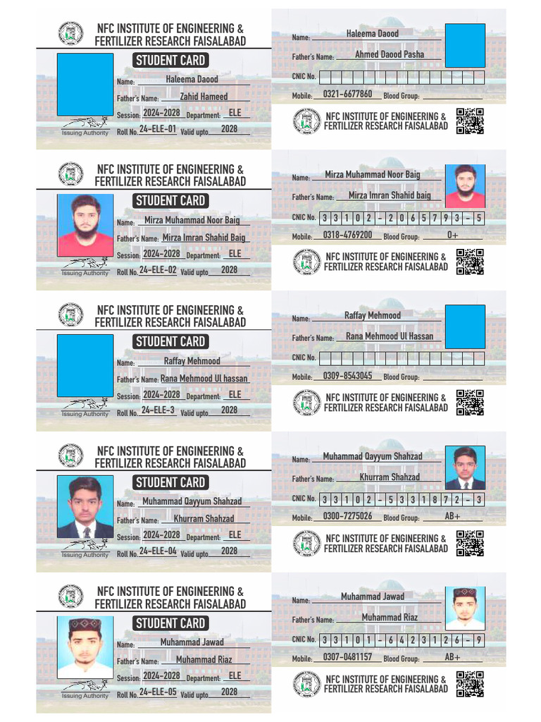Students Cards Electrical All Batches | PDF