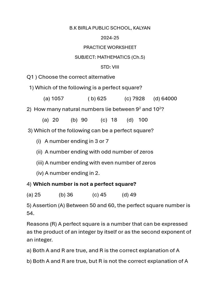 Ch.5 Square &square Root Worksheet | PDF | Numbers | Square Root