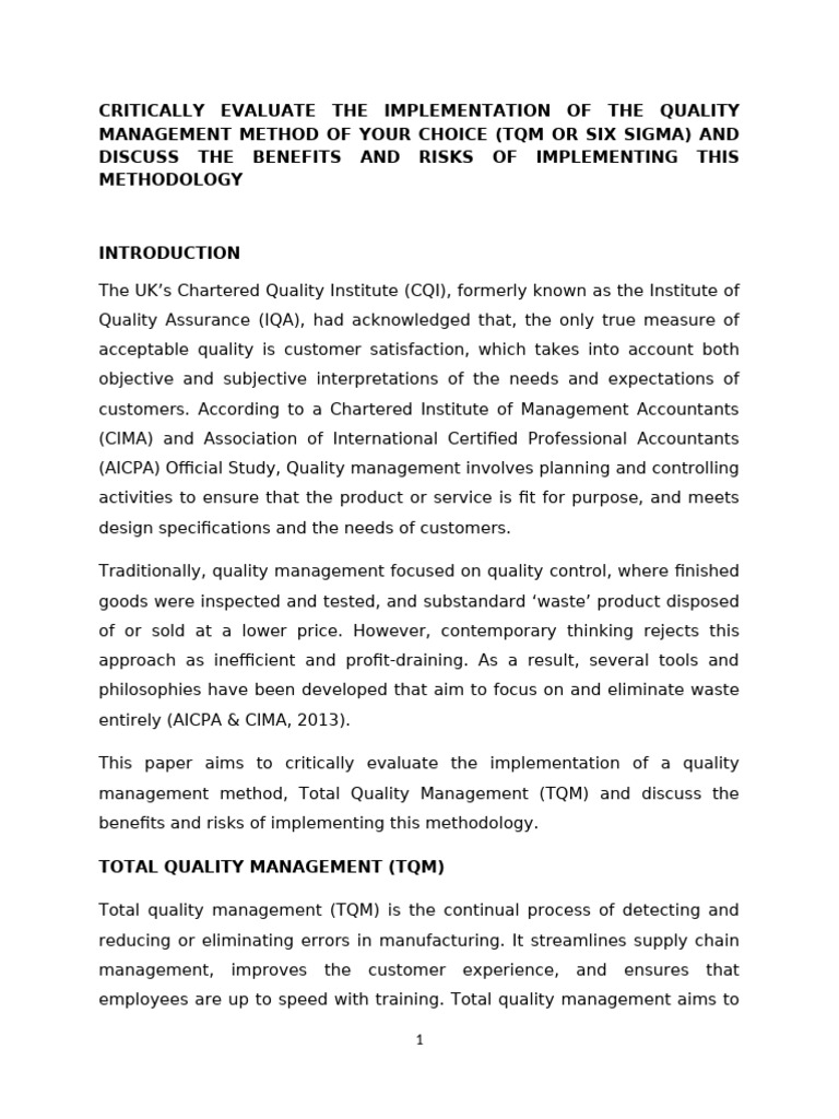 Quality Management Assignment | PDF | Quality Management | Business Process