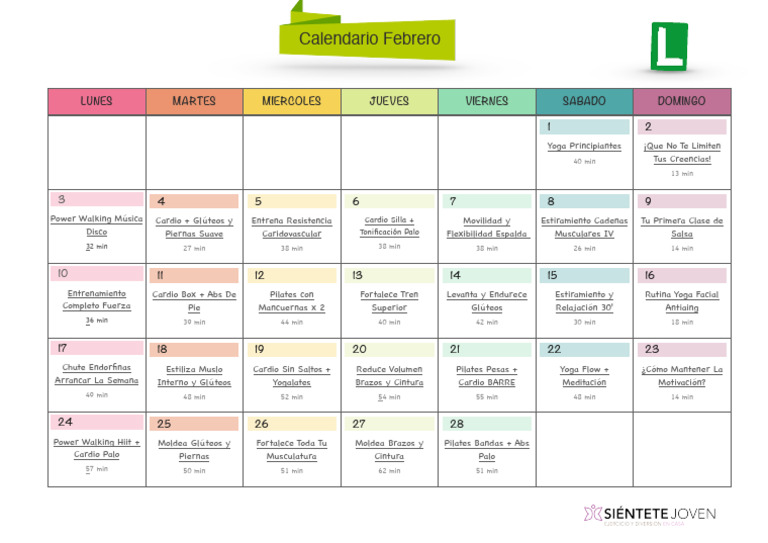 Calendario Febrero 25 Principiantes | PDF