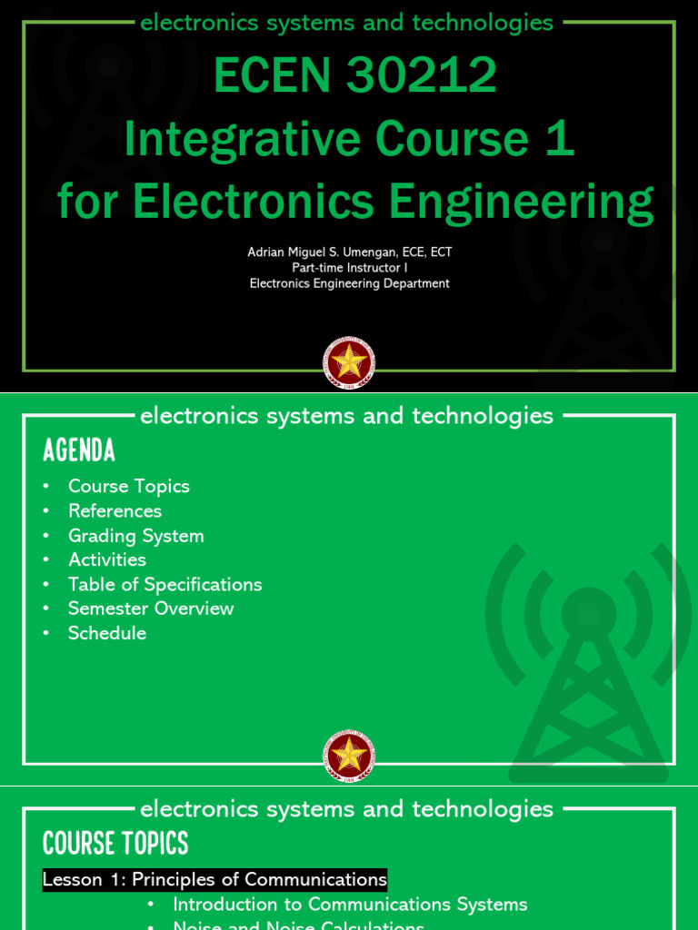 ECEN 30212 Integrative Course 1 For Electronics Engineering Course Introduction | PDF ...