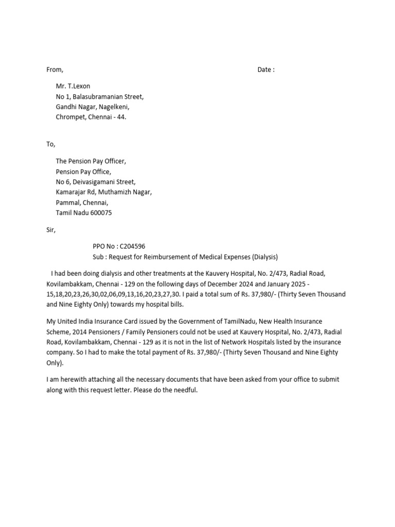 Insurance Request Letter - Dialysis-2 | PDF