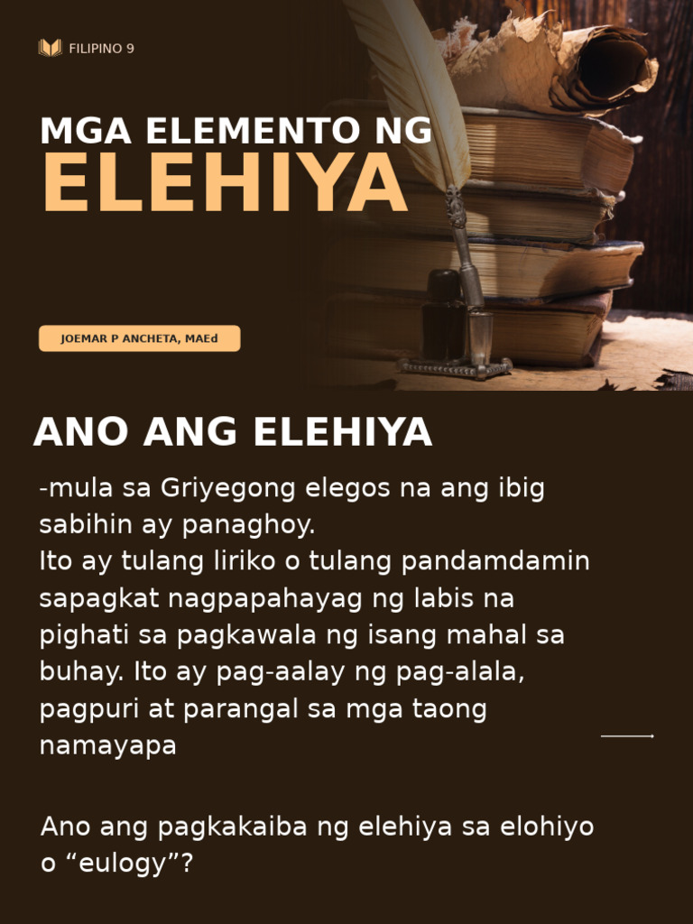 Mga Elemento NG: Elehiya | PDF