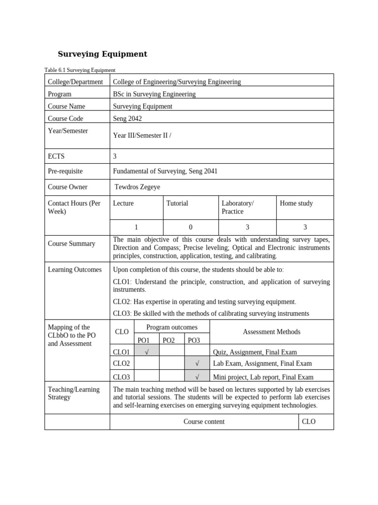 Surveying Equipment Course Overview | PDF | Surveying