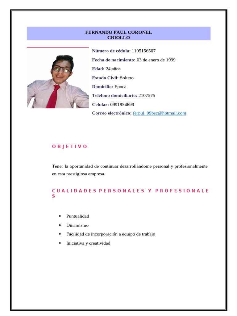 CV de Fernando Paul Coronel Criollo | PDF | Justicia | Crimen y violencia