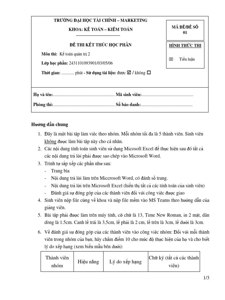 De Thi 1 KTQT2 Tieu Luan Ky 3 Nam 2024 | PDF