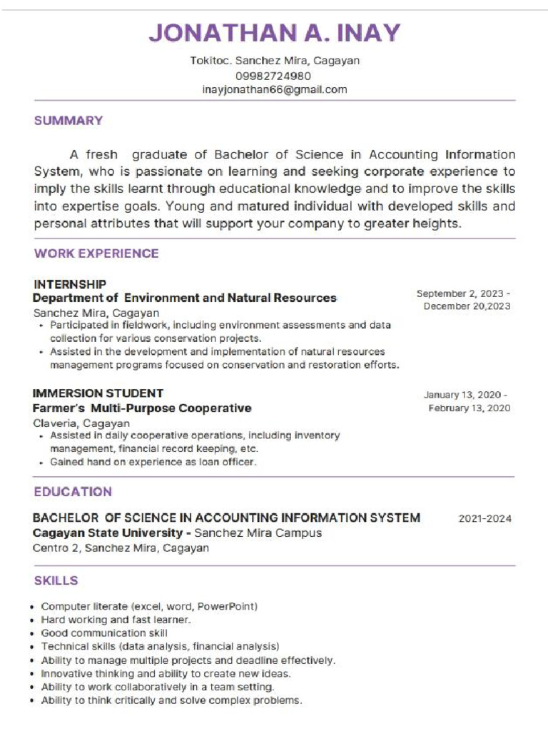 RESUME (Jonathan Inay) | PDF