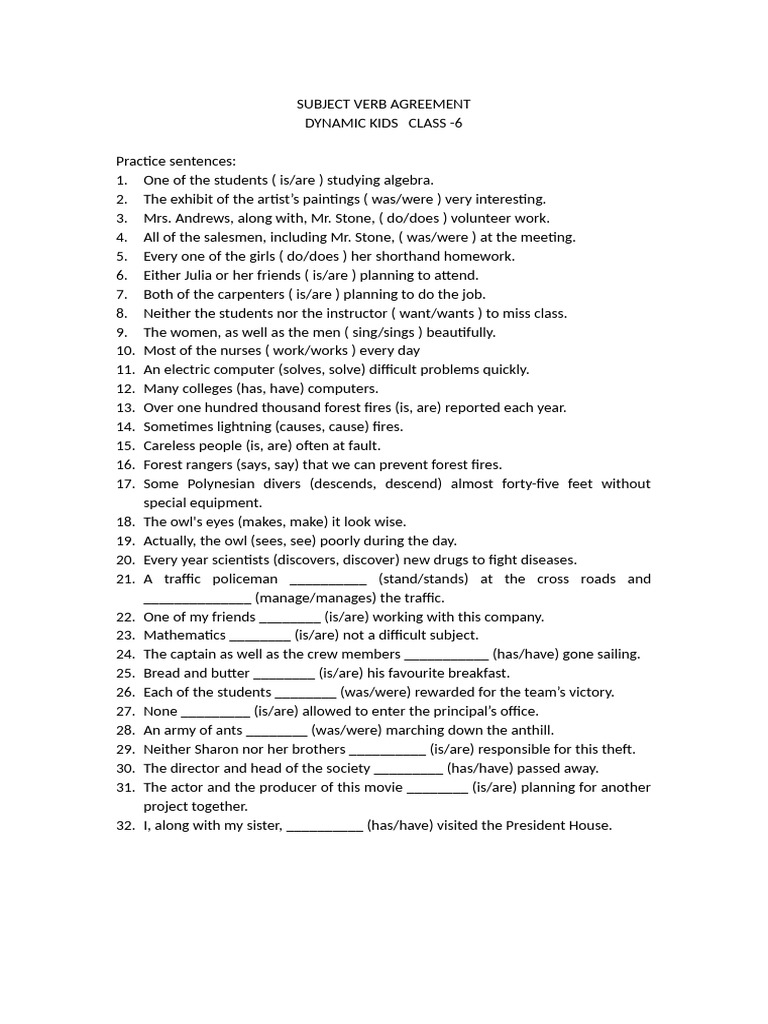 Subject Verb Agreement | PDF
