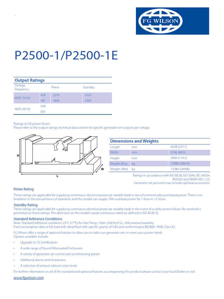 FG Wilson P2500 Generator Specifications | PDF | Engines | Mains ...