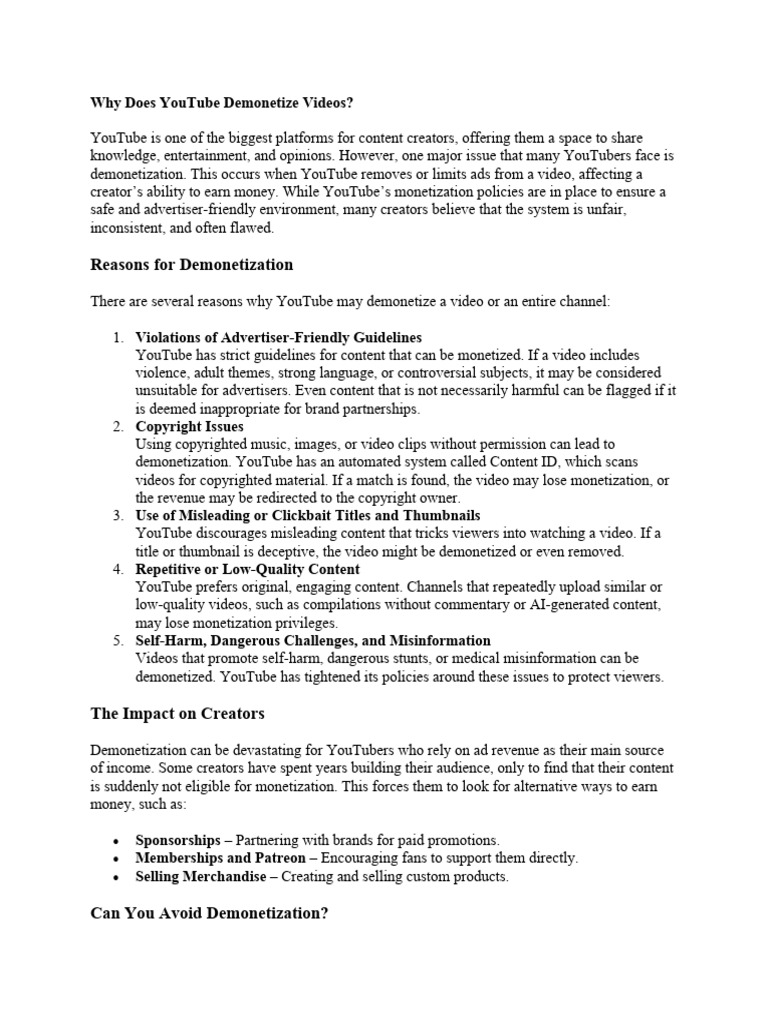 Why Does YouTube Demonetize Videos | PDF | You Tube | Promotion And ...