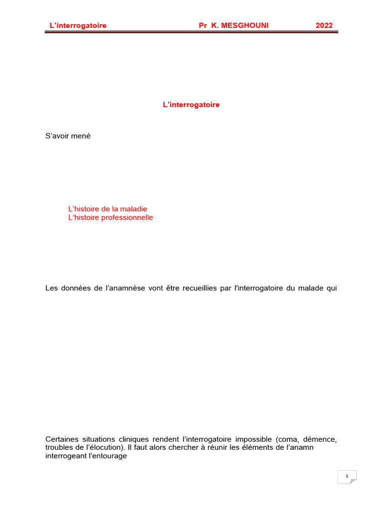 Guide de l'interrogatoire médical en pneumologie | PDF | Cancer | Douleur