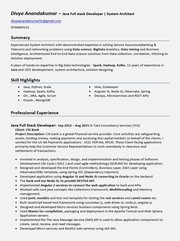 FullStack - Divya Anandakumar - V1 | PDF | Apache Hadoop | Apache Spark