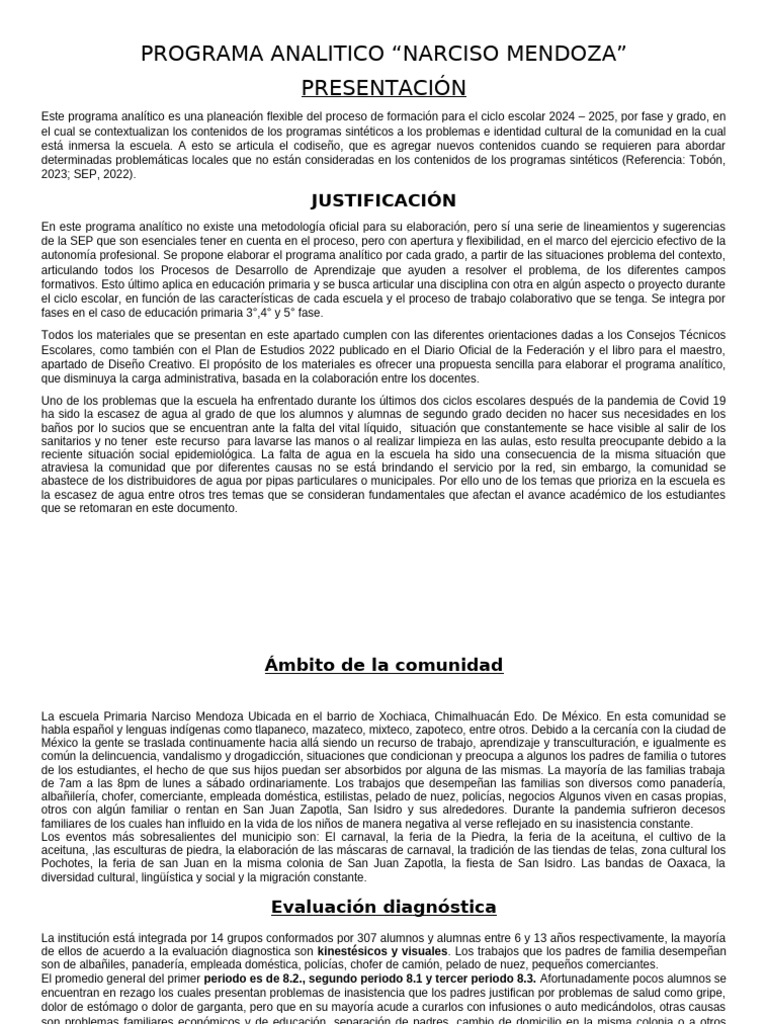Programa Analitico J.M 2023 - 2024 Completo | PDF | Escuelas | Educación primaria