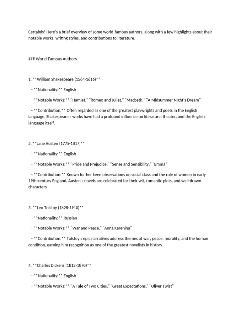 Overview of World-Famous Authors | PDF | Gabriel García Márquez ...