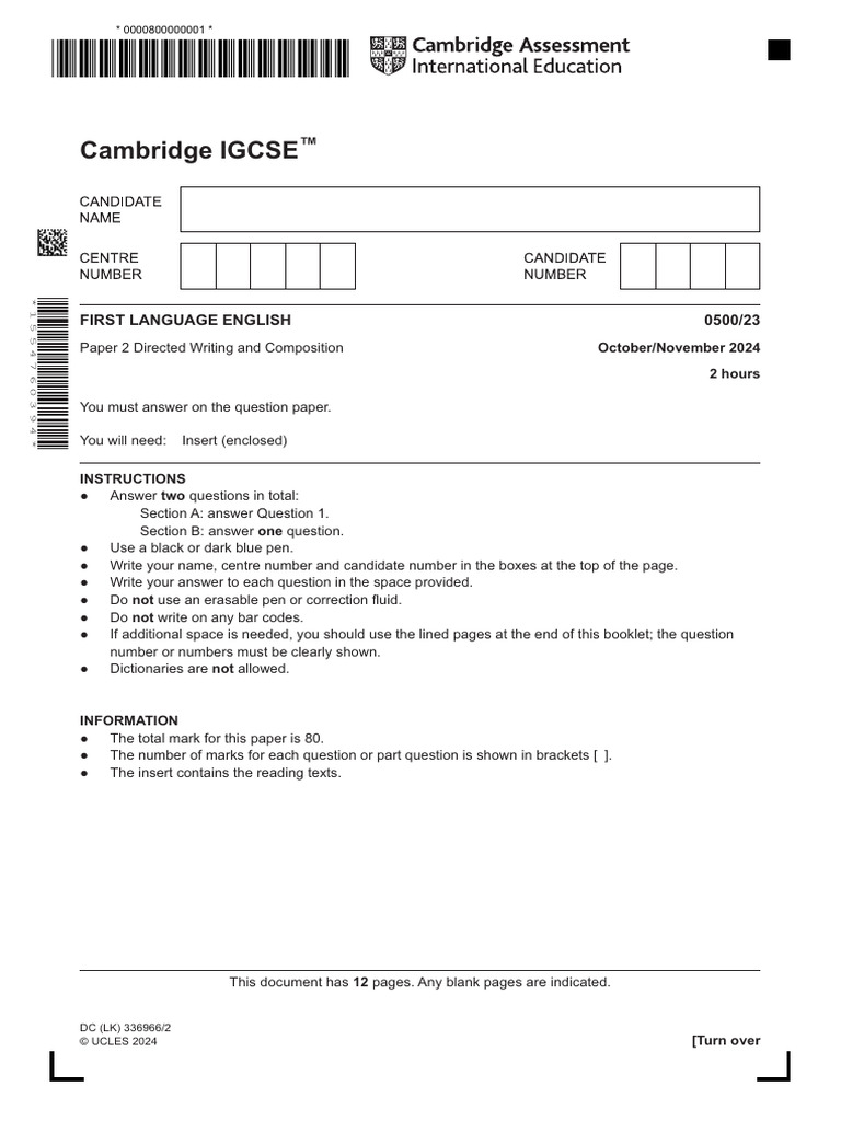 Cambridge IGCSE: First Language English 0500/23 | PDF