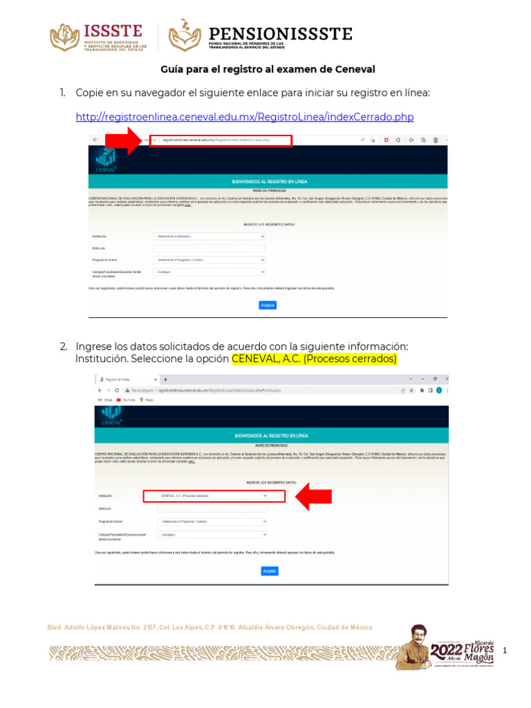Guía de registro a examen Ceneval FN | PDF