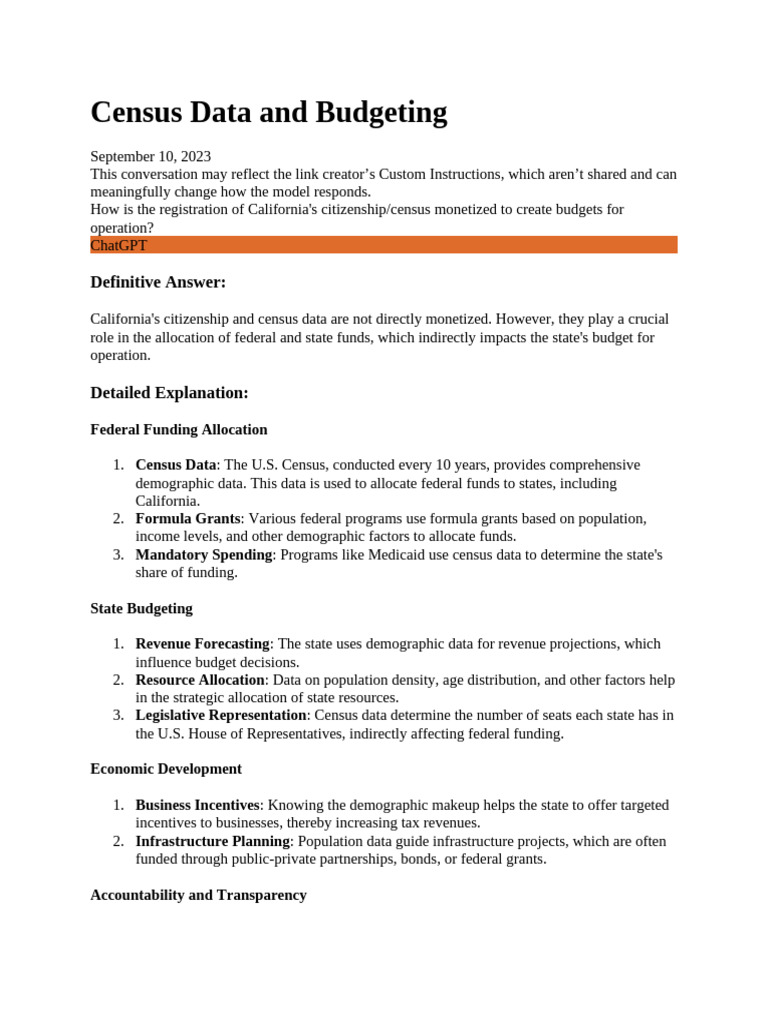 Census Data and Budgeting | PDF | Government Budget | Governance