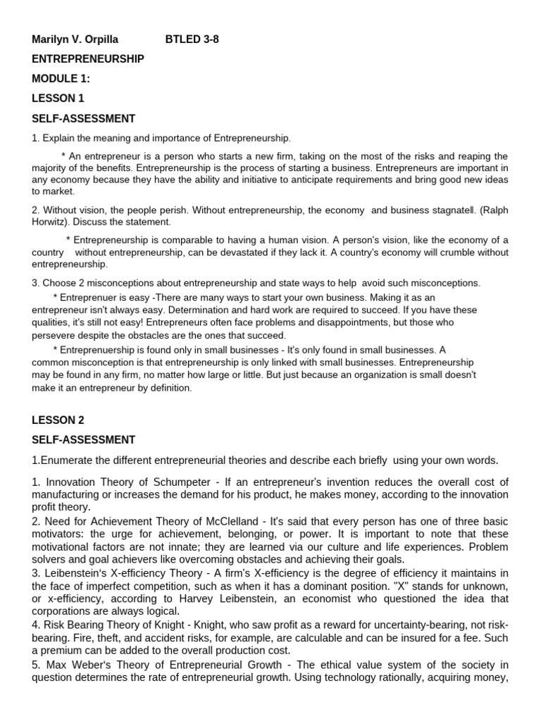 Module 1 Lesson 12 Activity Entrep | PDF | Entrepreneurship | Economies