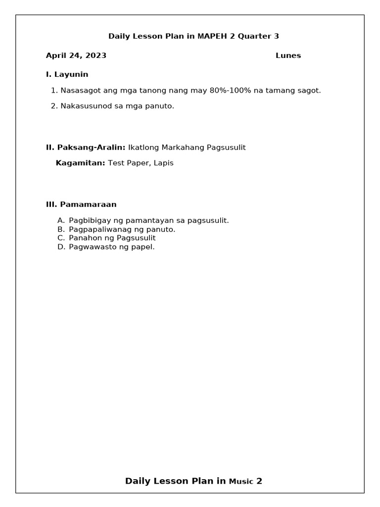 DLP MAPEH 2 Week 11 Q3 | PDF