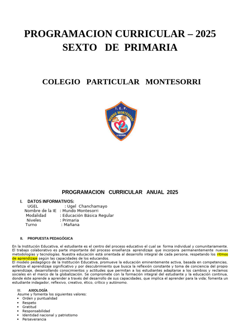 Programacion Curricular - 6 de Primaria | PDF | Heurístico | Educación primaria