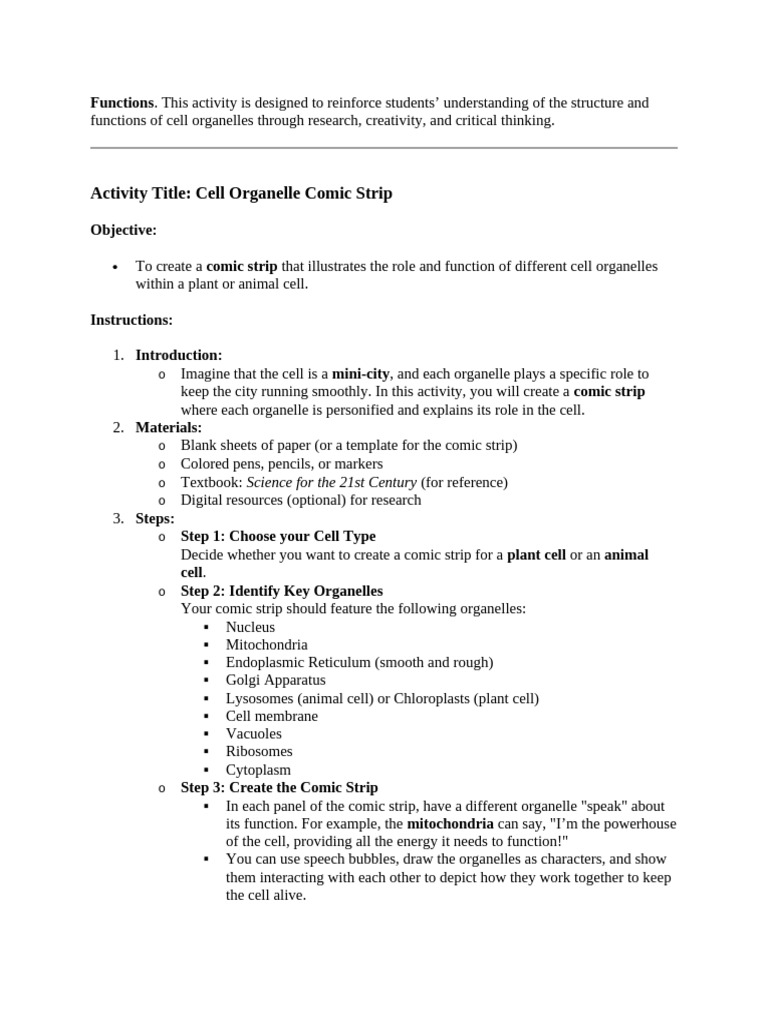 Create a Cell Organelle Comic Strip | PDF | Cell (Biology) | Cytoplasm