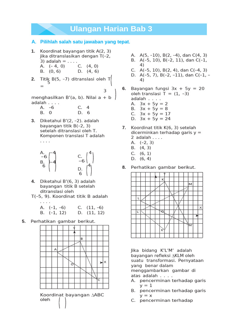 Soal Transformasi Geometri Kelas 12 | PDF