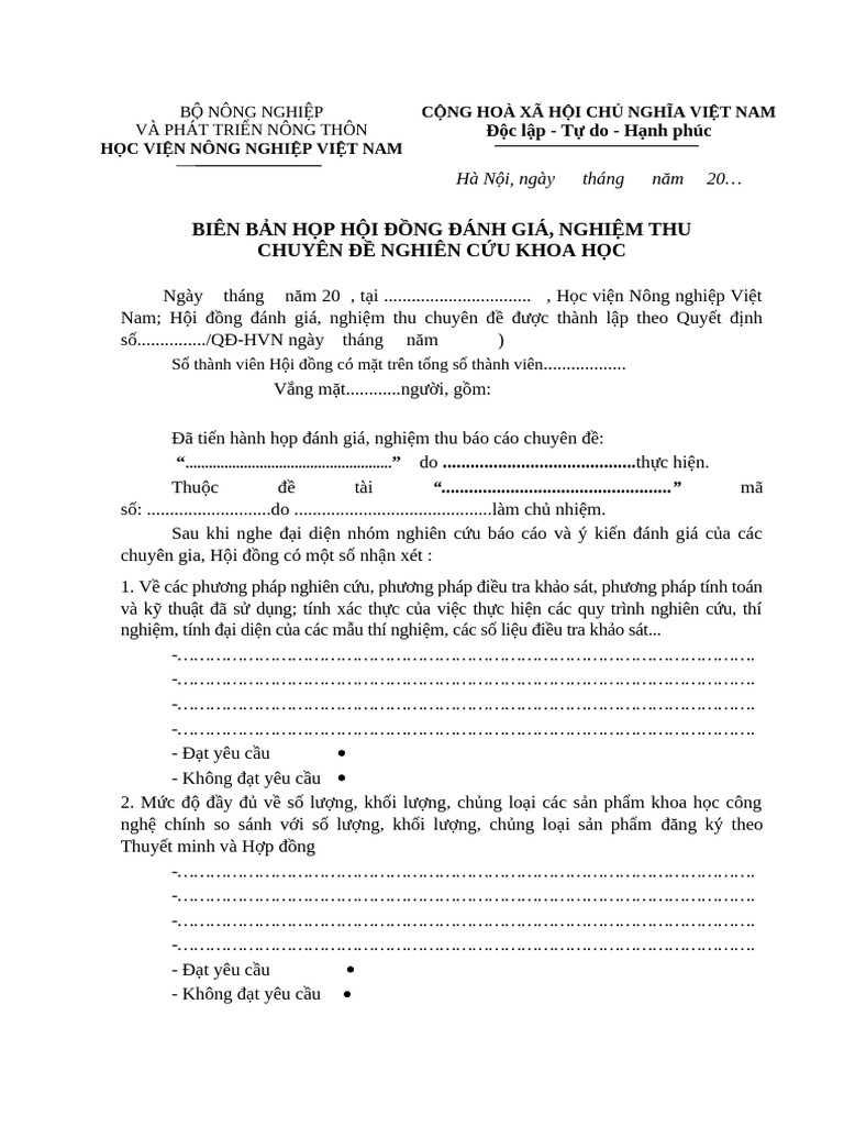 MAU - Bien Ban Danh Gia Chuyen de (Hoi Dong KHCN) | PDF