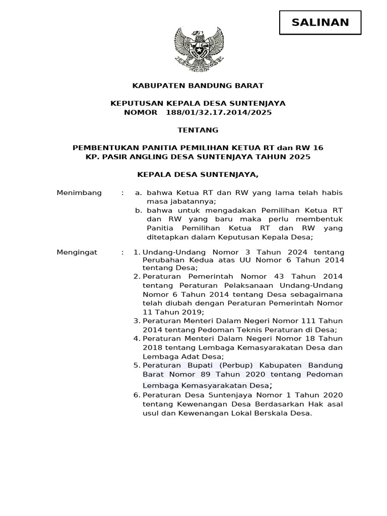 SK Pemilihan Ketua RW 16 | PDF