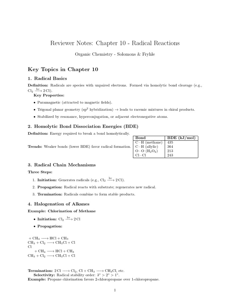 Radical Reactions in Organic Chemistry | PDF | Radical (Chemistry ...