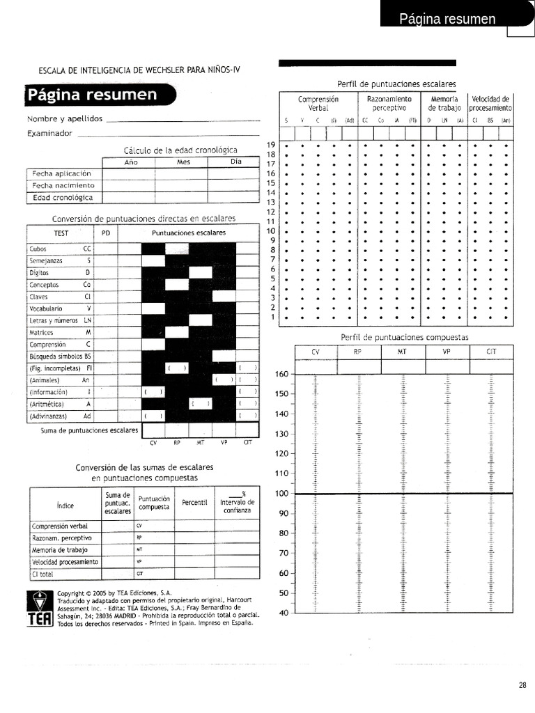 Protocolo Wisc IV | PDF