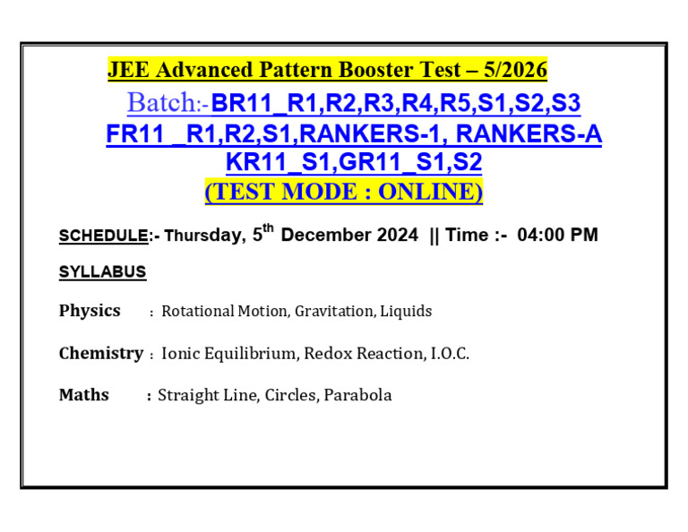 JEE Adv Booster Test - Gen-1 - 05.12.2024 | PDF